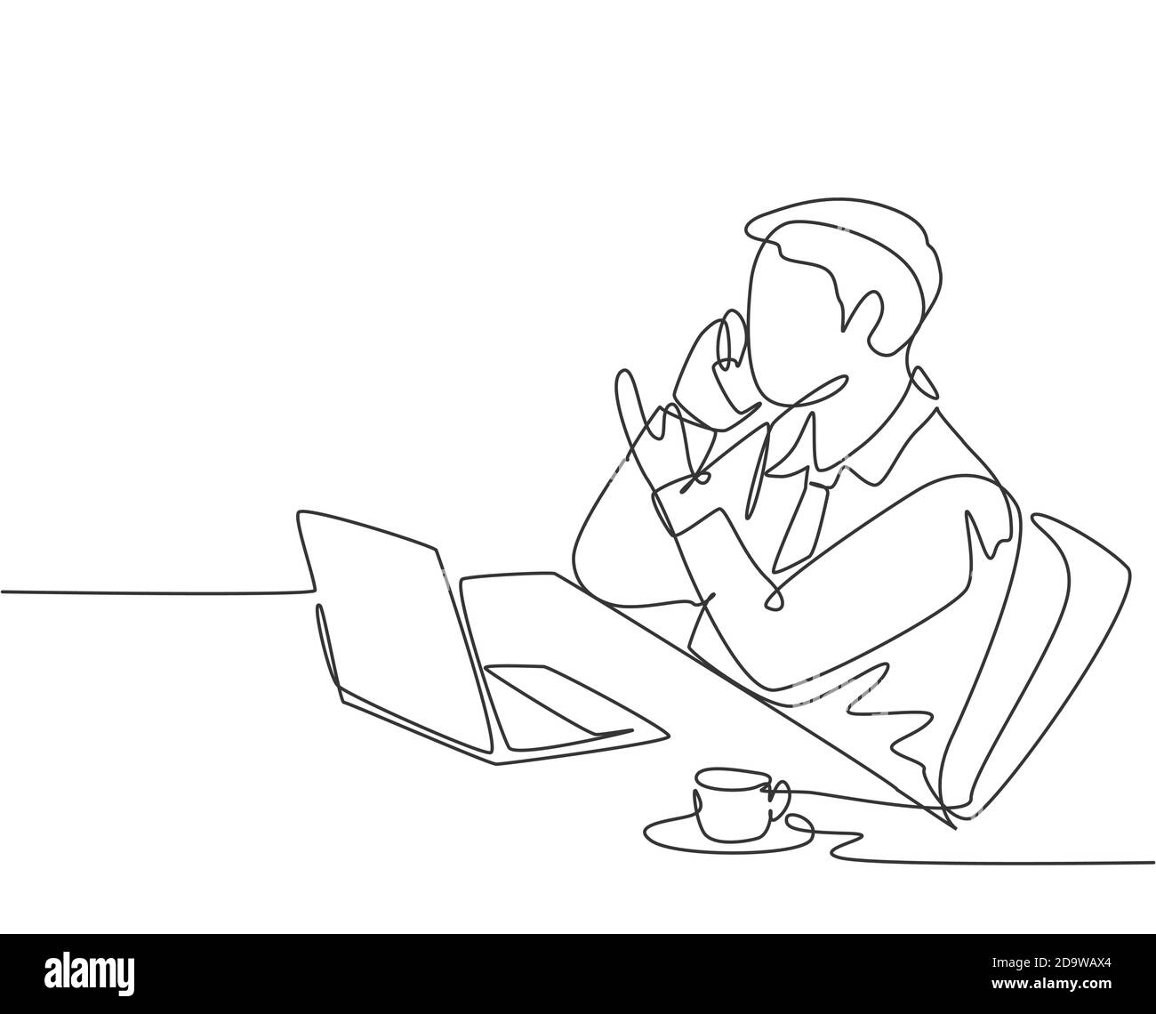 Single continuous line drawing of young male employee receiving call ...