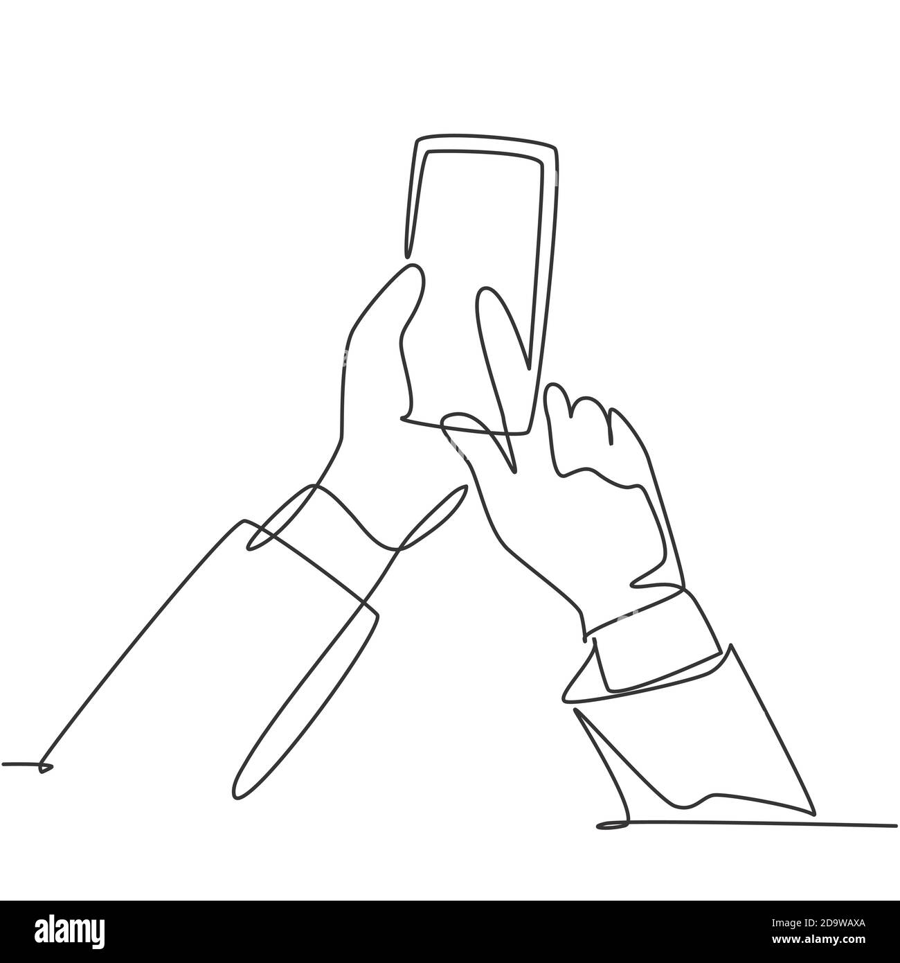 One continuous line drawing of gesture hands holding and touch the ...