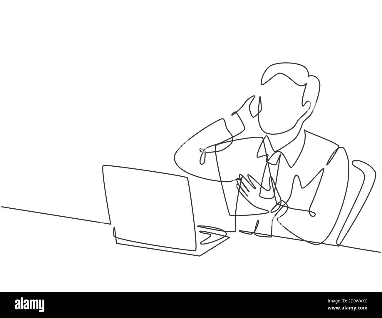 One continuous line drawing of young manager read company annual report ...