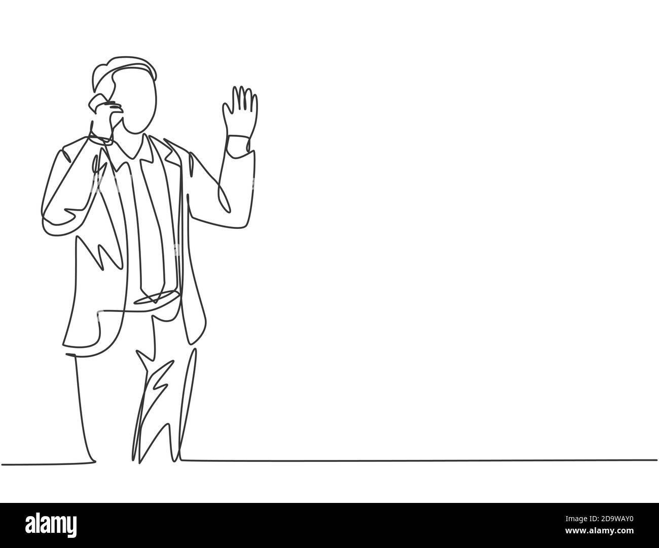 One continuous line drawing of young startup CEO holding smartphone to ...