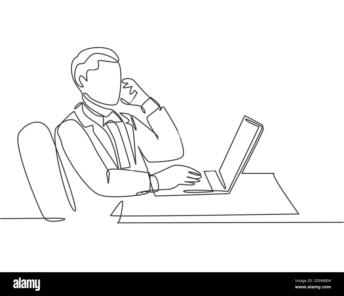 One single line drawing of young male company director giving short ...