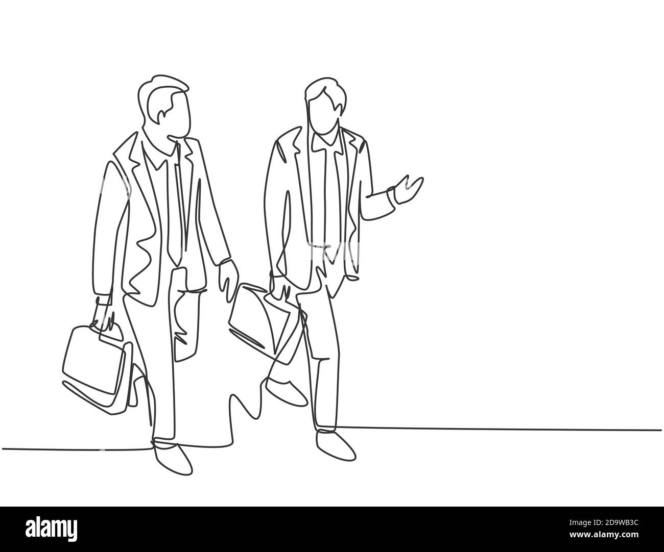 Single continuous line drawing young happy business men talking to his ...