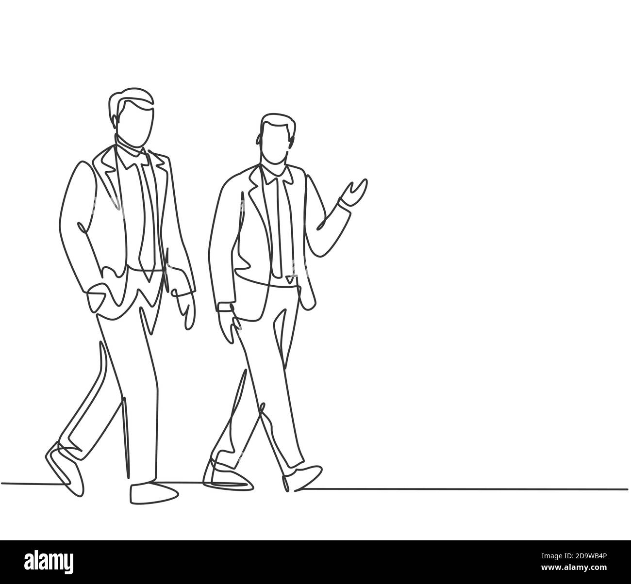 One single line drawing of young businessmen walking together colleague ...
