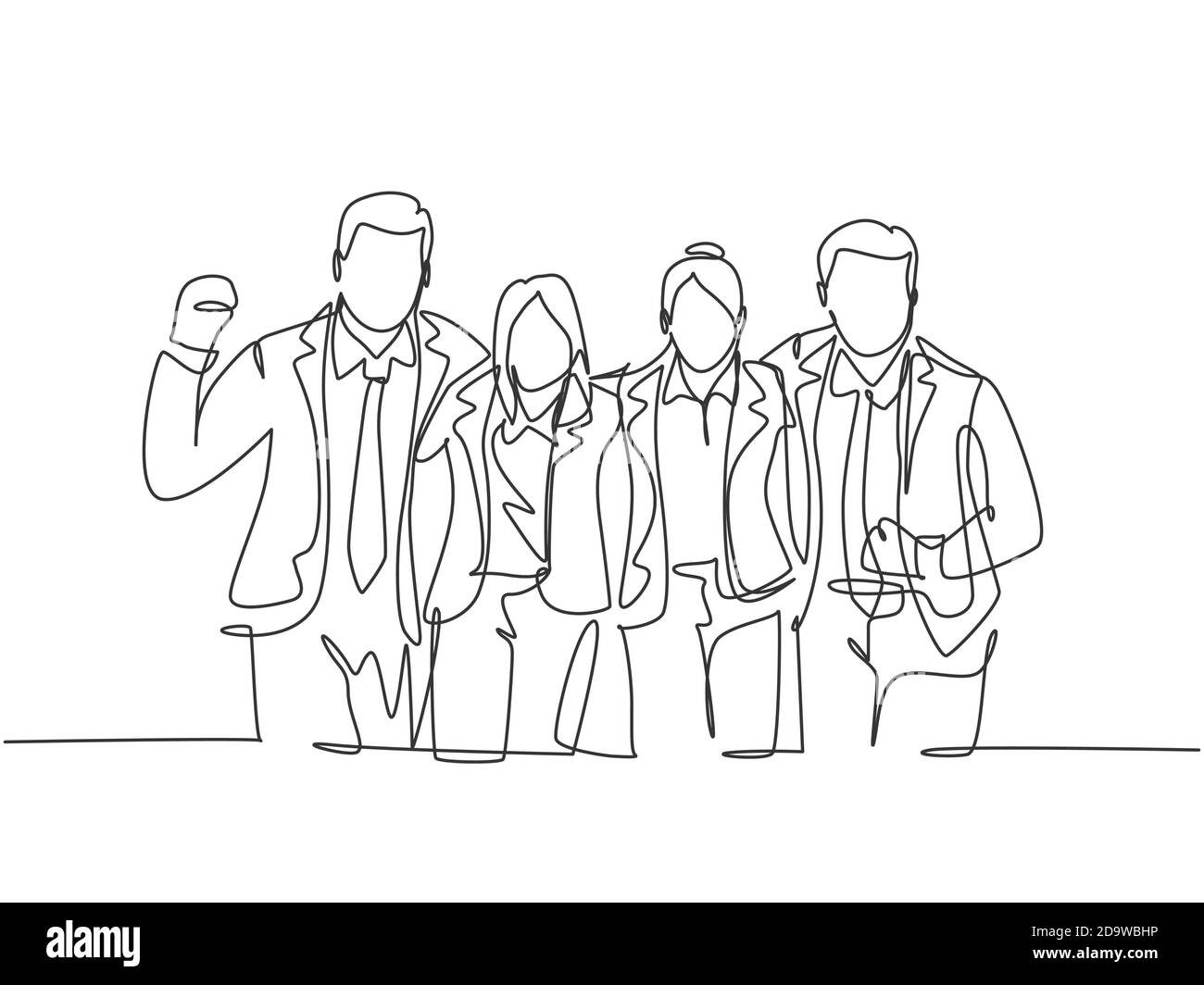 One continuous line drawing of young happy male and female manager ...