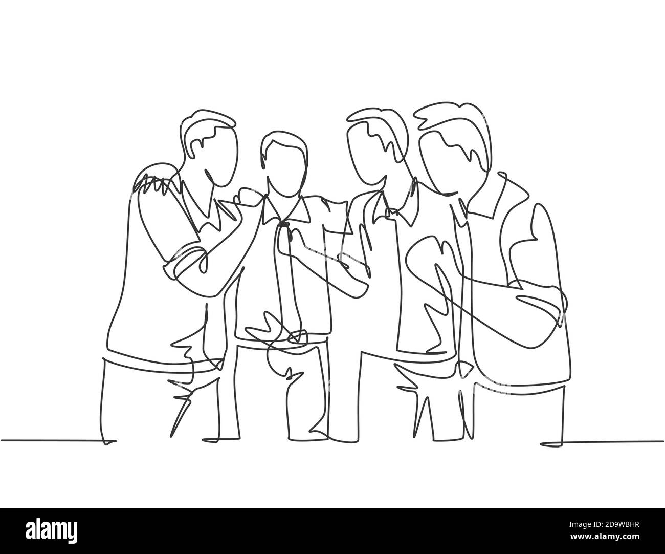 Single continuous line drawing of happy male team member cheering ...