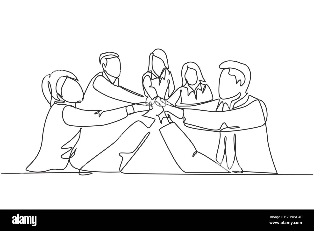 One single line drawing group of young happy male and female business ...