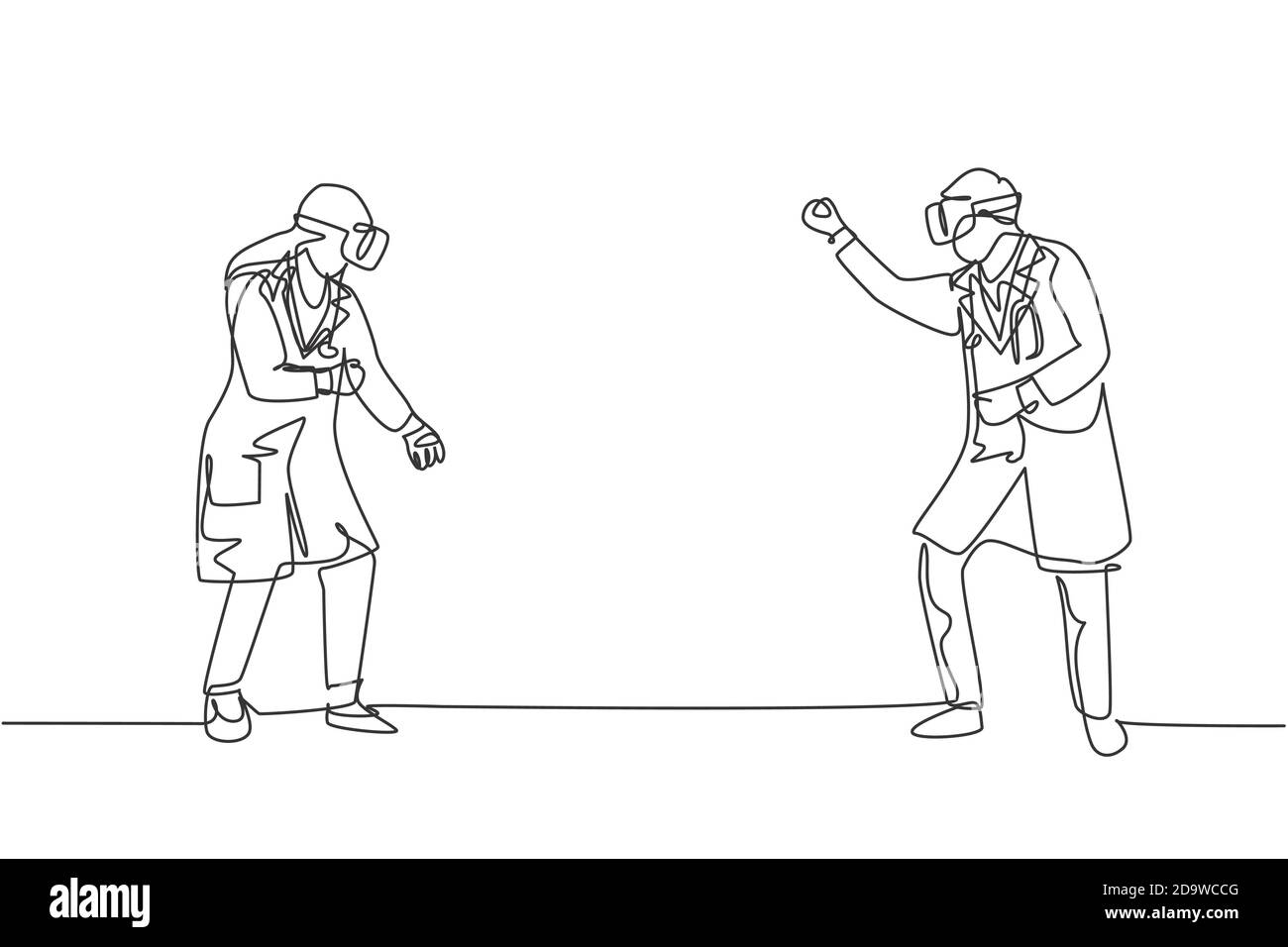 Single continuous line drawing of young male and female doctor ready to ...