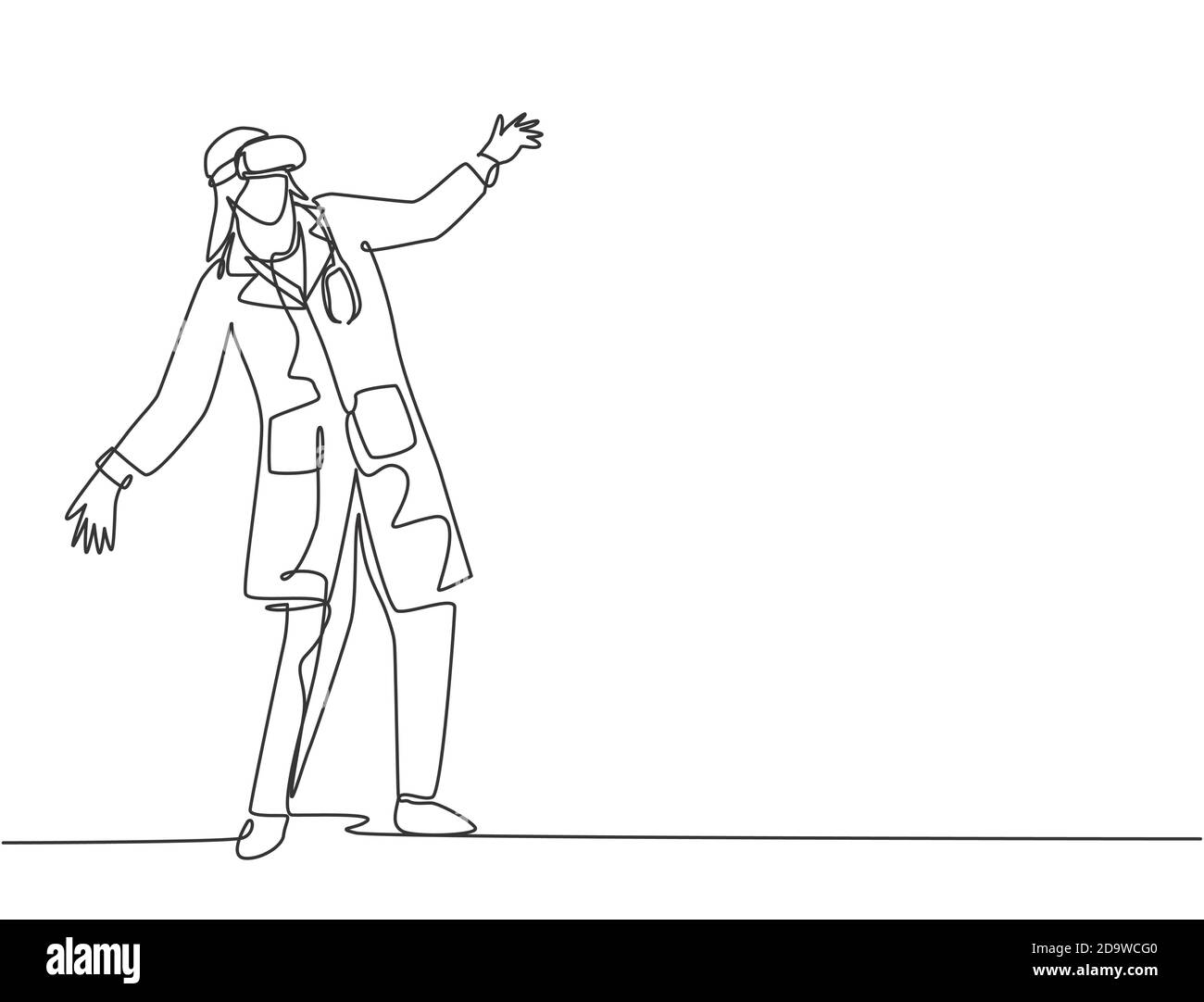 Single continuous line drawing of young shock female doctor tries to ...