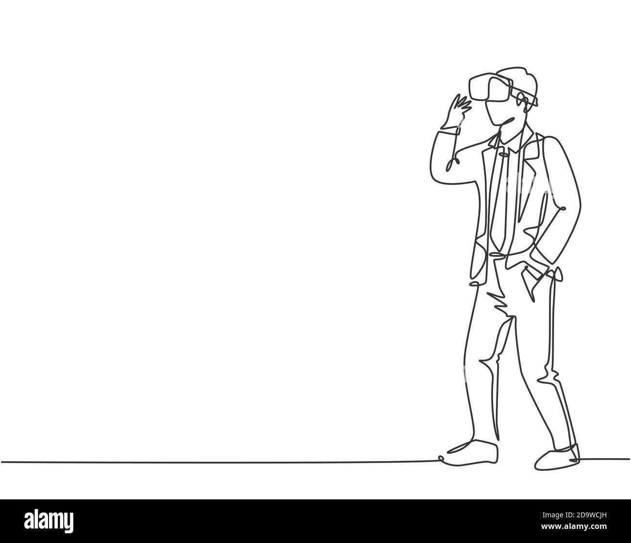 One continuous line drawing of young happy businessman ready to play ...