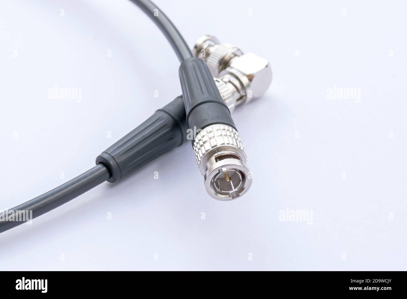 BNC connector jack with cable for video signal isolated on white ...