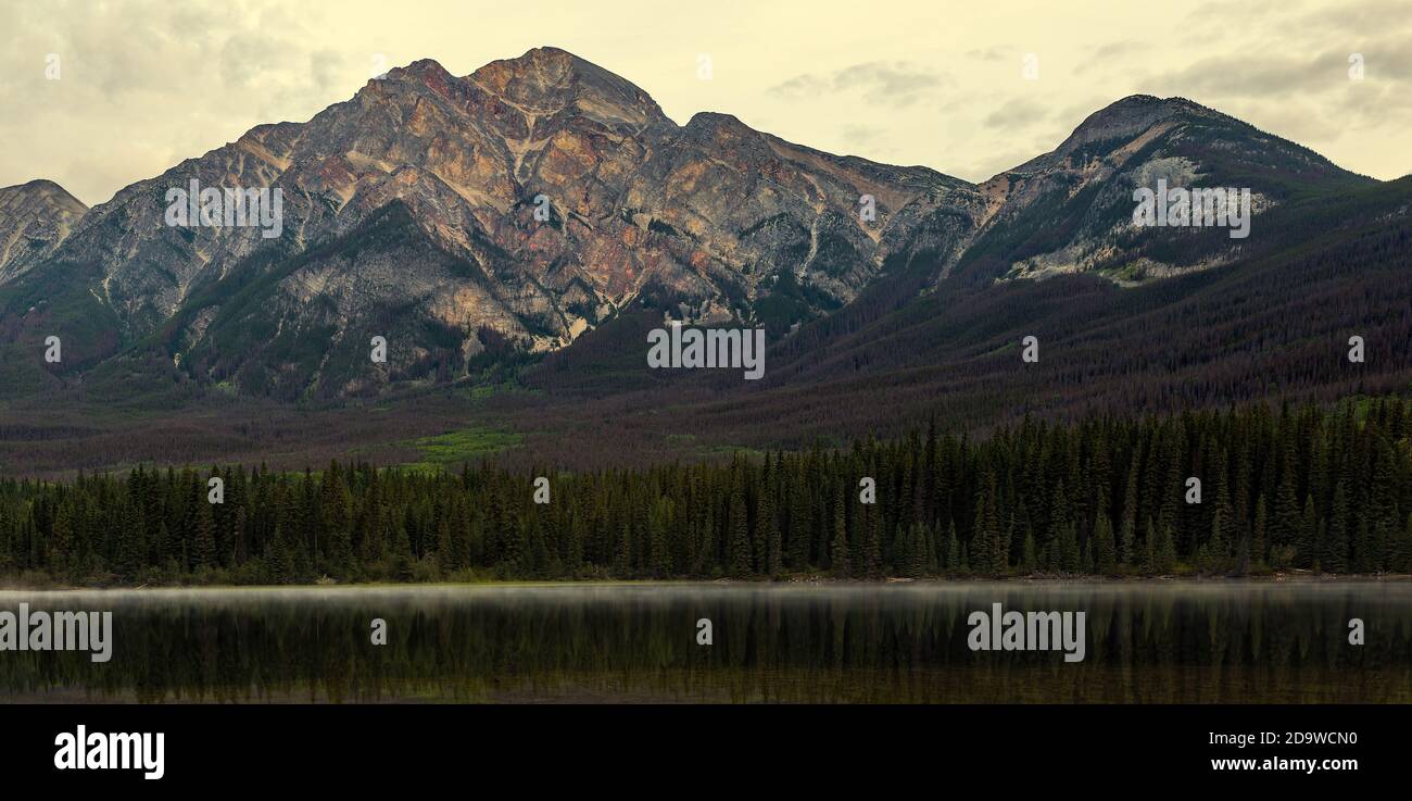 Pyramid Mountain from across pyramid lake in Jasper National Park Stock ...