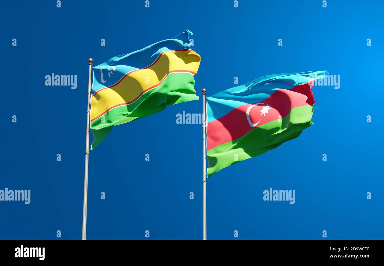Beautiful national state flags of Karakalpakstan and Azerbaijan ...