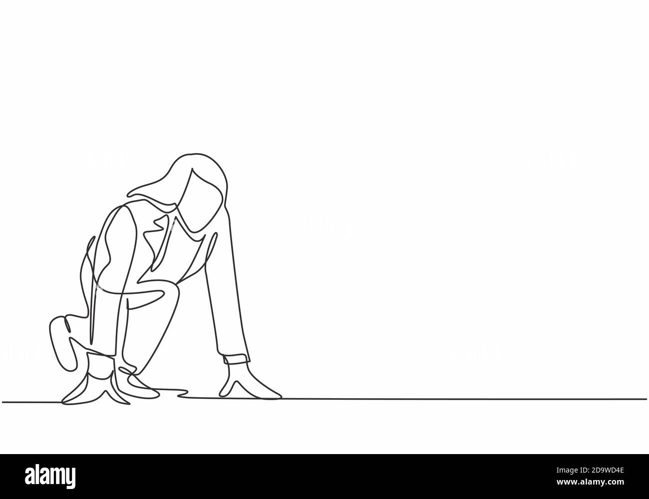 Single continuous single line drawing of young happy businesswoman get ...