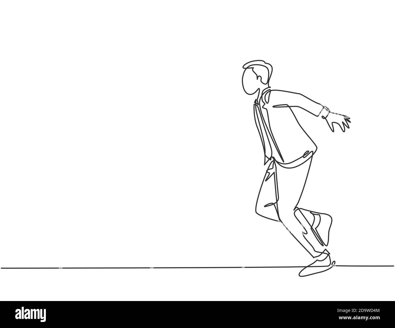 Single continuous single line drawing of young happy businessman opens ...