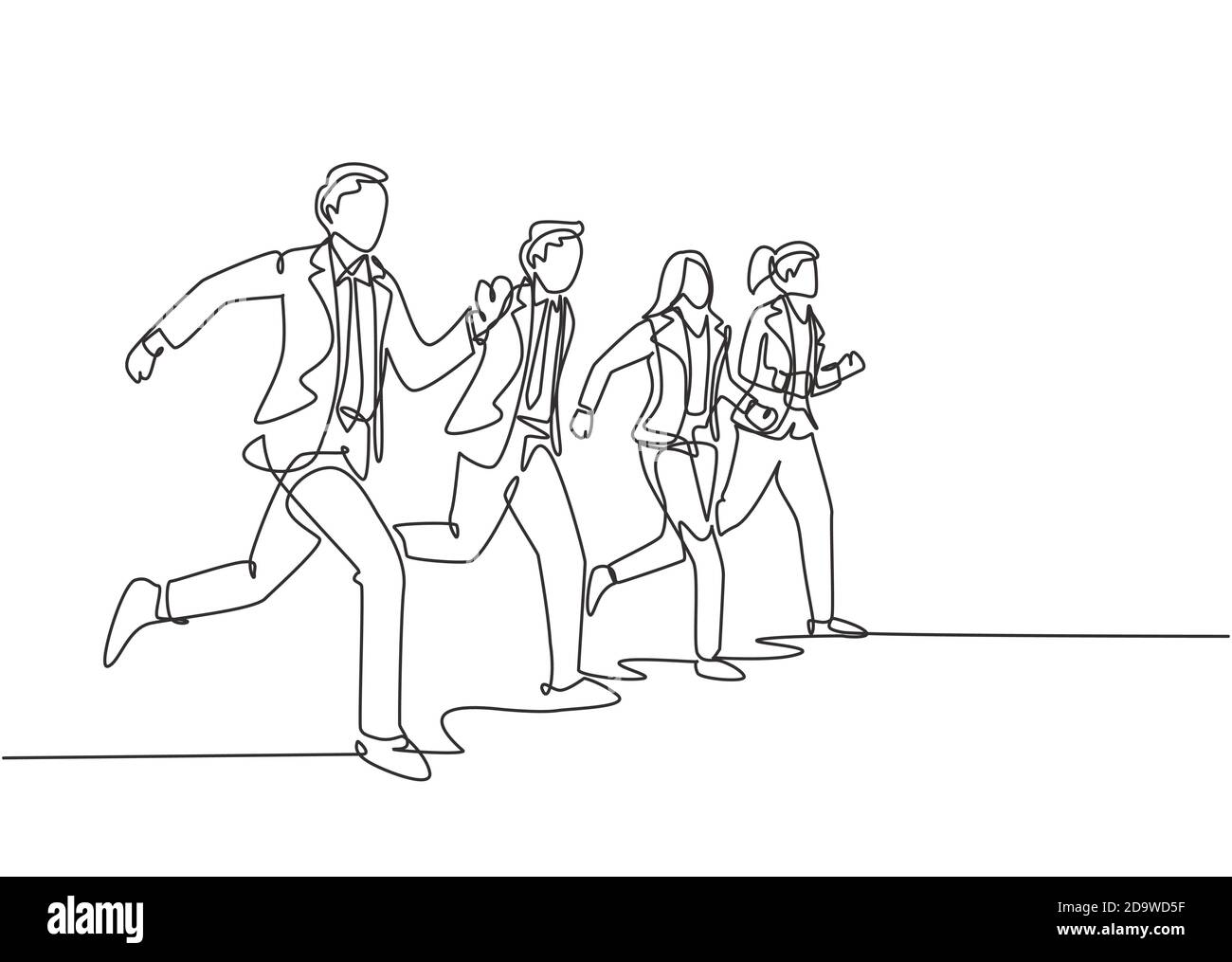 Single continuous single line drawing group of urban commuter workers ...