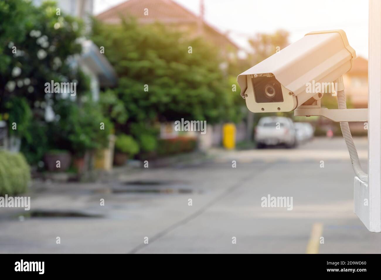 Closeup CCTV security camera at the entrance of the village Stock Photo ...