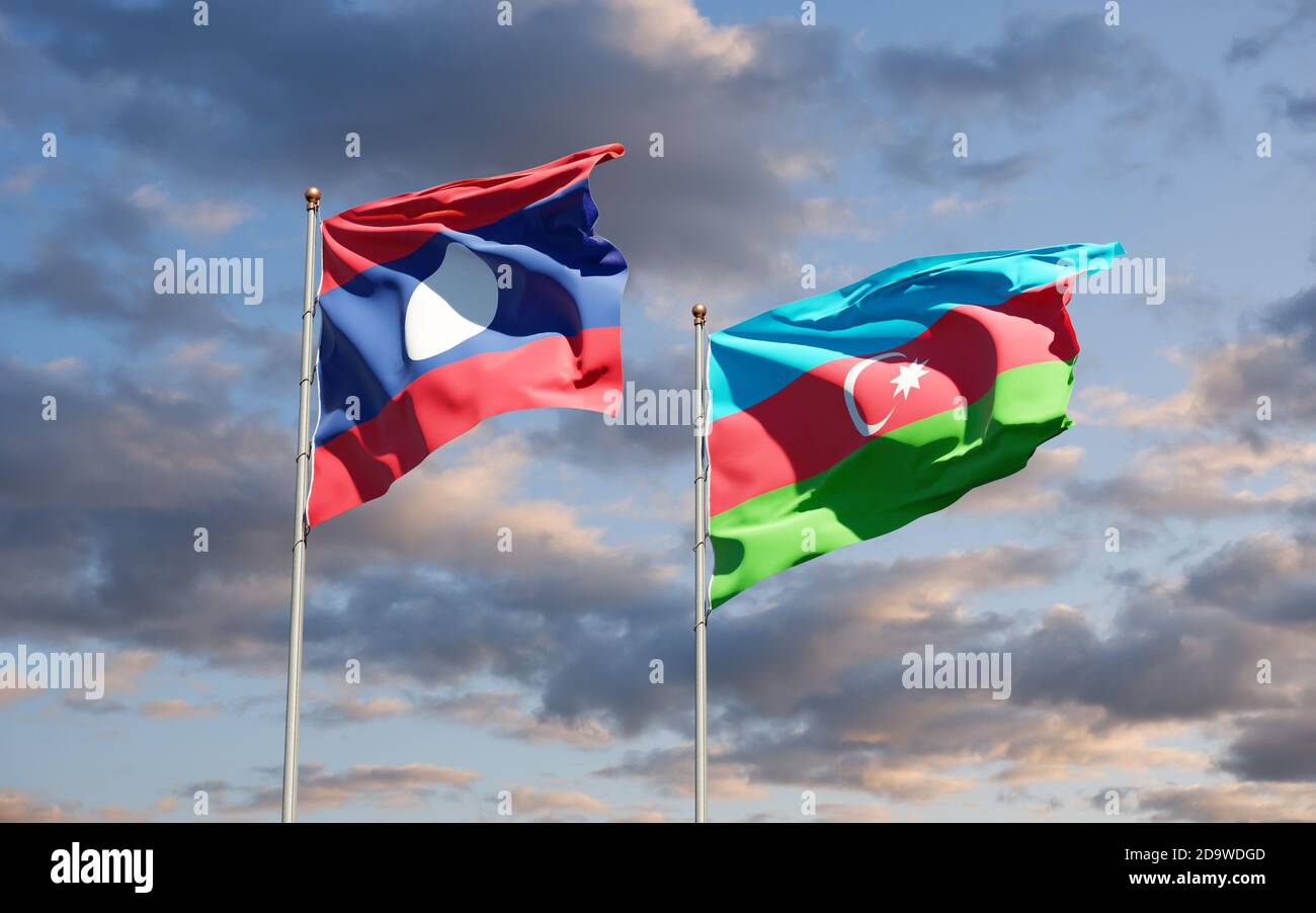 Beautiful national state flags of Laos and Azerbaijan together at the ...