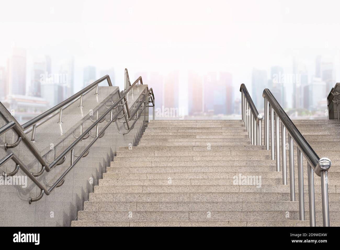 Marble staircase railing stainless steel with the skyscrapers ...