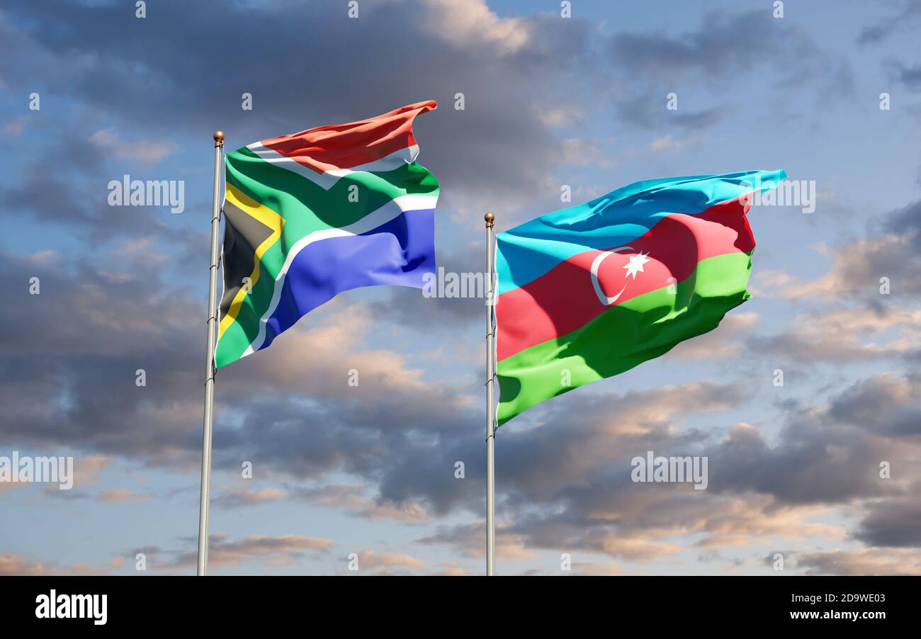 Beautiful national state flags of South Africa and Azerbaijan together ...