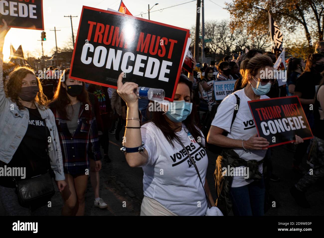 Detroit, United States. 07th Nov, 2020. Demonstrators hold placards ...