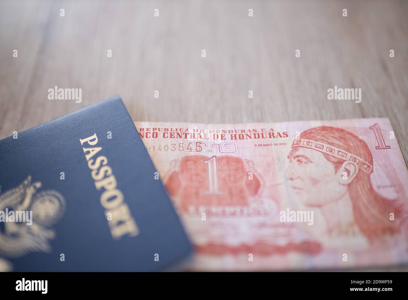 United States of America Passport with a One Honduran Lempira Bill ...