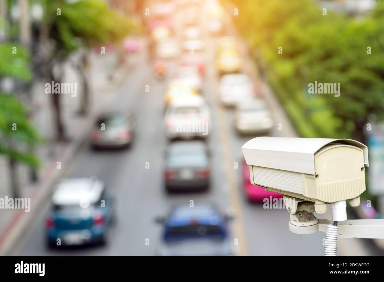 Closeup of traffic security camera surveillance (CCTV) on the road in ...