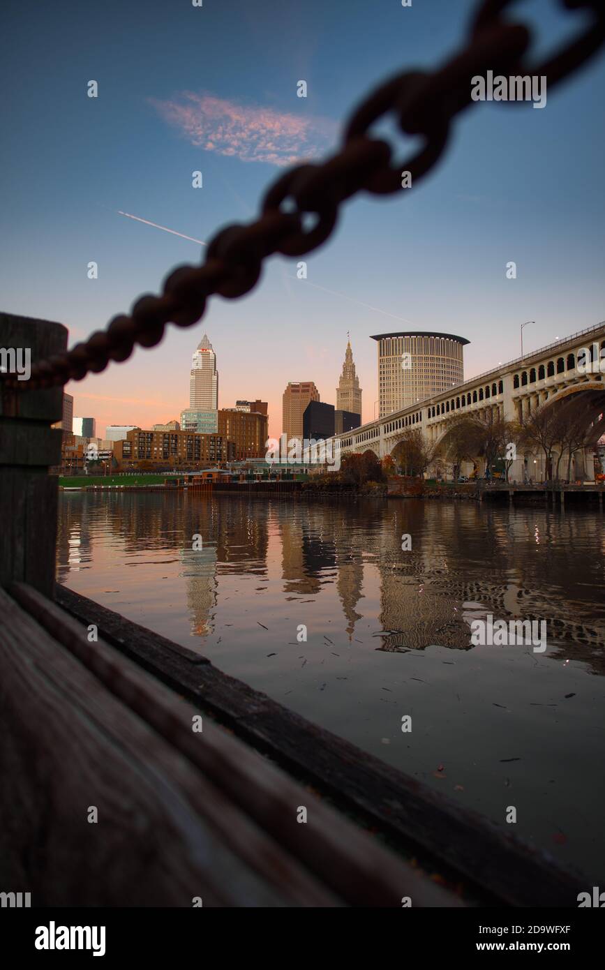 Cleveland Ohio Skyline from Heritage Park at sunset Stock Photo - Alamy