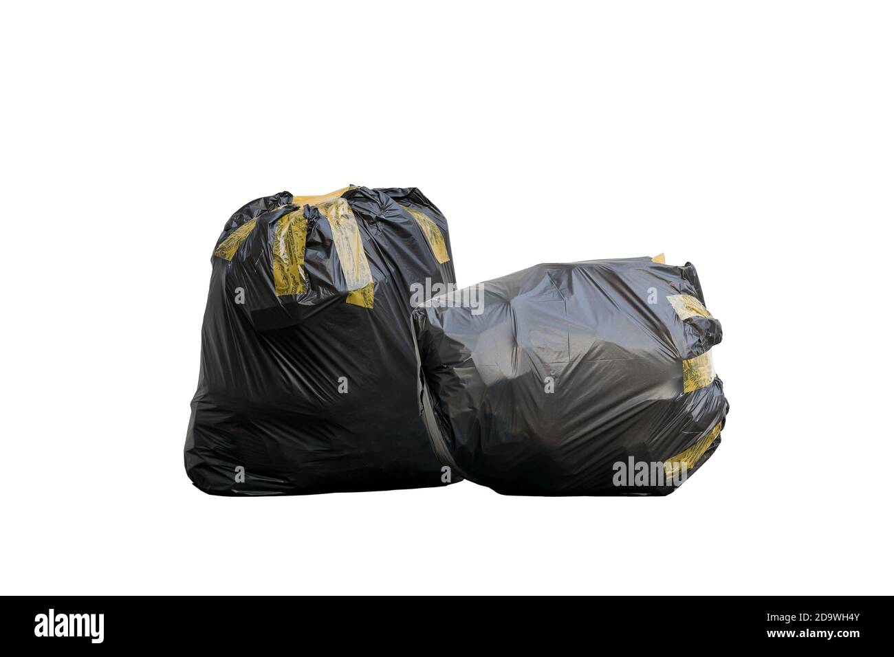 Group of black garbage bags put fully covered with adhesive tape ...