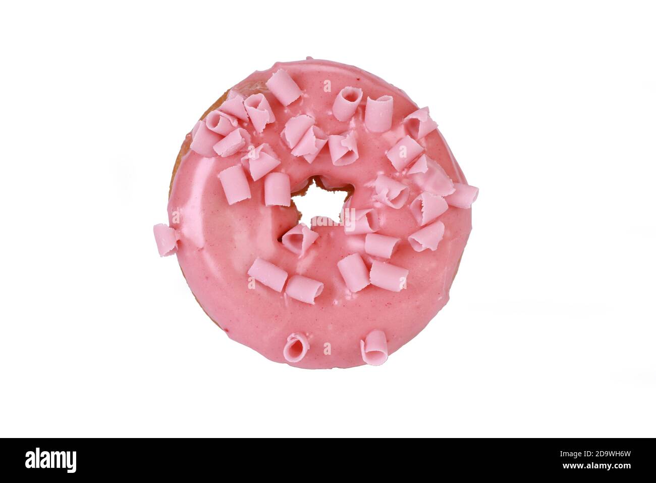 Top view shot of a pink donut isolated on white background Stock Photo ...