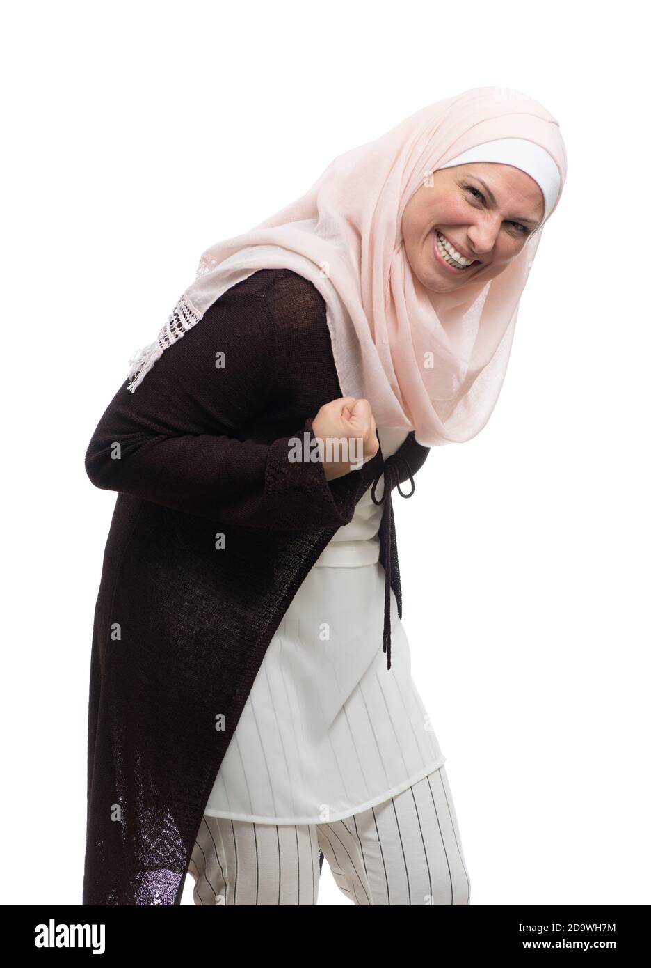 Happy Muslim Excited Woman Celebrating Success Isolated on White Stock ...