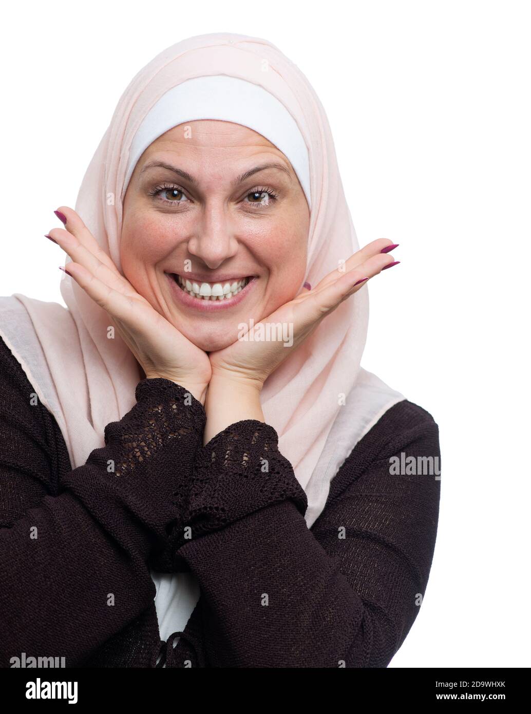 Happy Muslim Woman with A Beautiful Smile Over White Background Stock ...