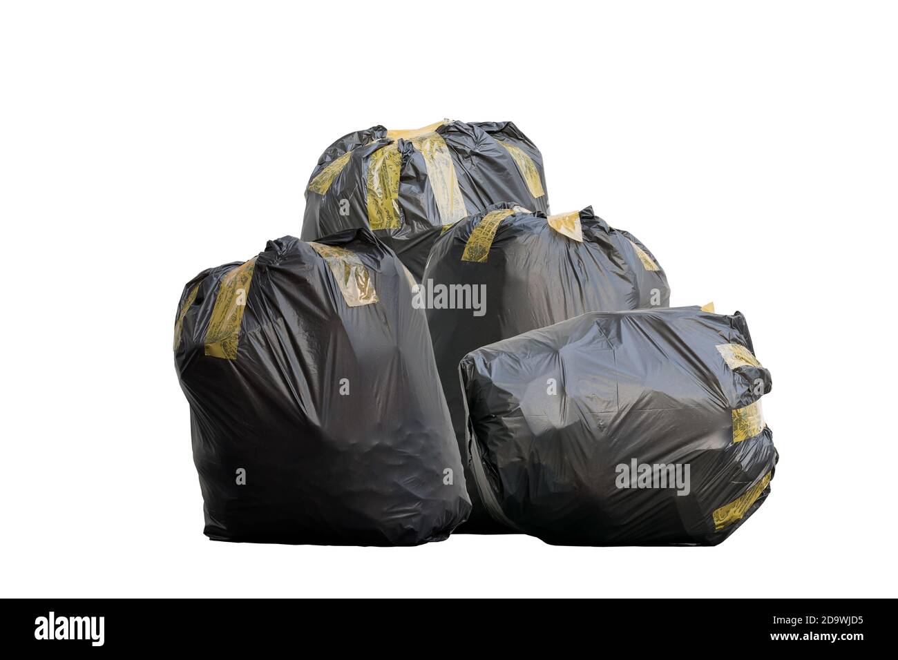 Group of black garbage bags put fully covered with adhesive tape ...