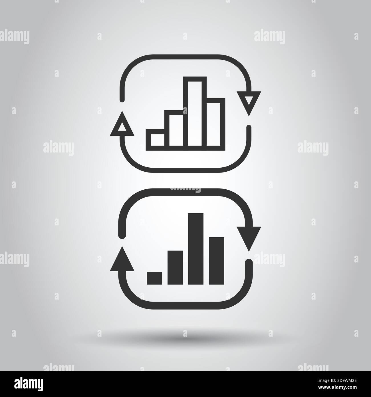 Growing bar graph icon in flat style. Increase arrow vector illustration on white isolated ...