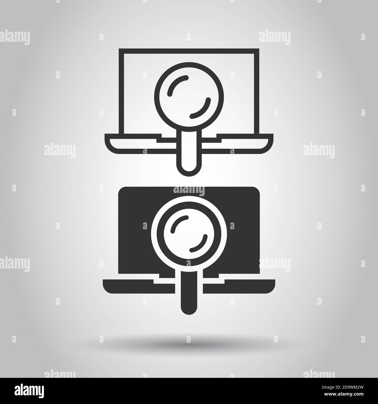 Computer search icon in flat style. Laptop with magnifying glass vector ...
