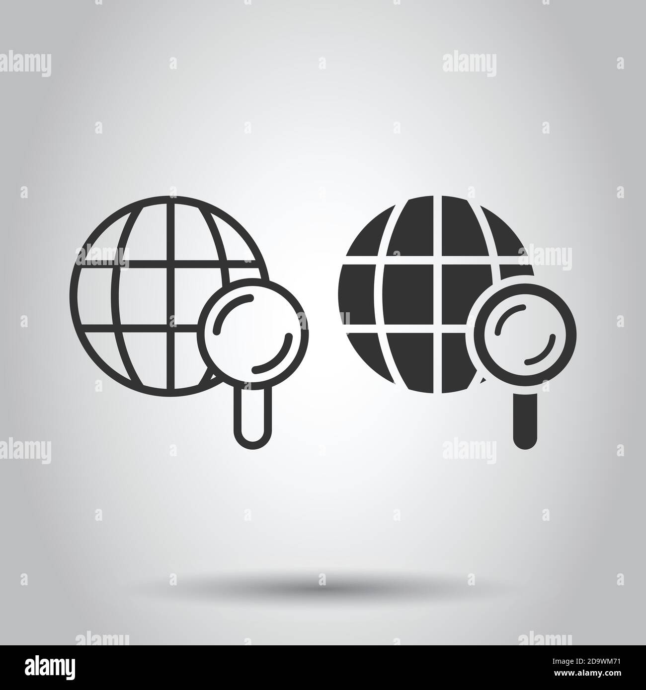 Globe search icon in flat style. Network navigation vector illustration ...