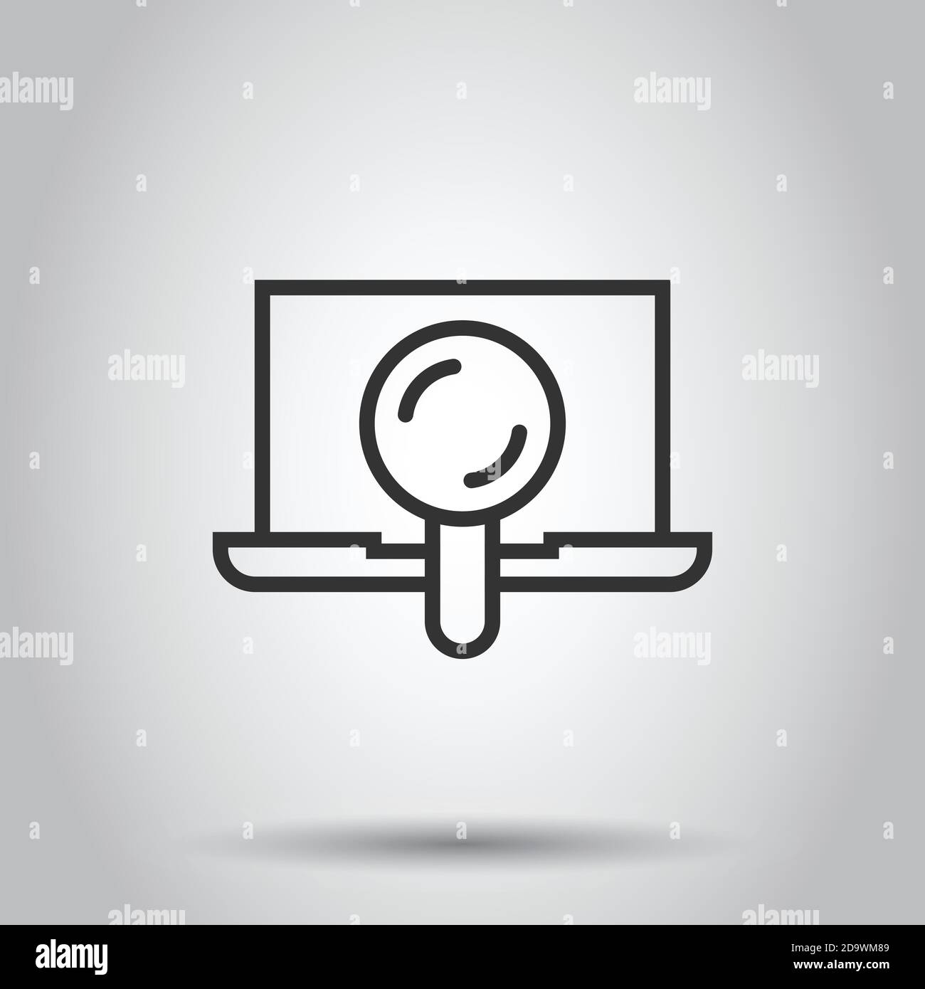 Computer search icon in flat style. Laptop with magnifying glass vector ...