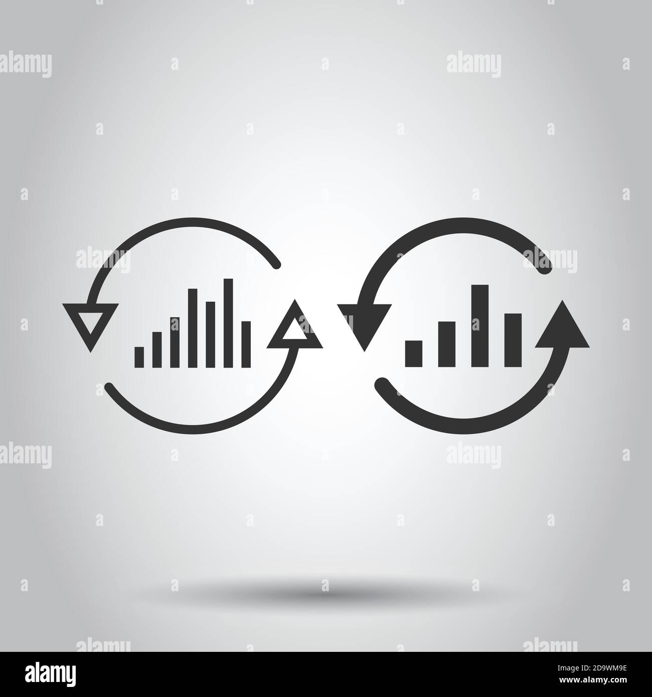 Growing bar graph icon in flat style. Increase arrow vector ...