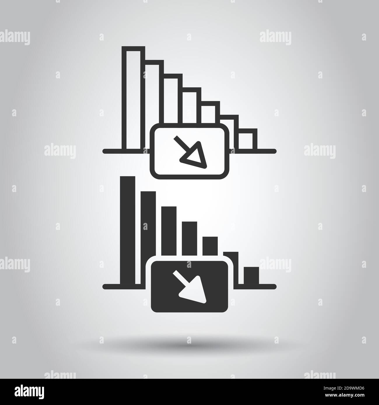Market trend icon in flat style. Decline arrow with magnifier vector ...