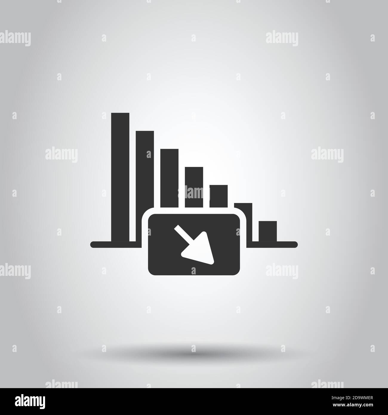 Market trend icon in flat style. Decline arrow with magnifier vector illustration on white ...