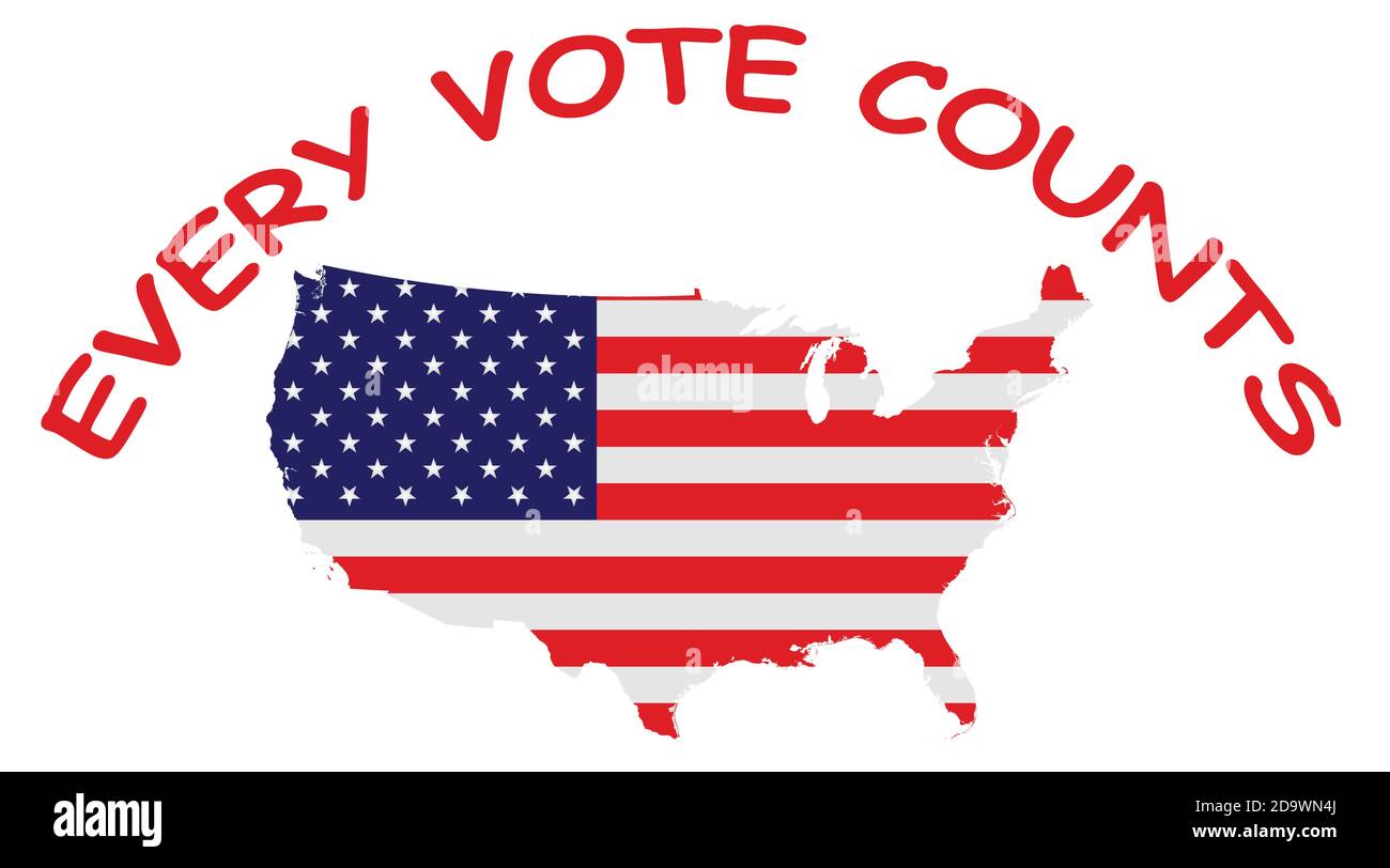United States of America flag overlaid on outline map with every vote ...
