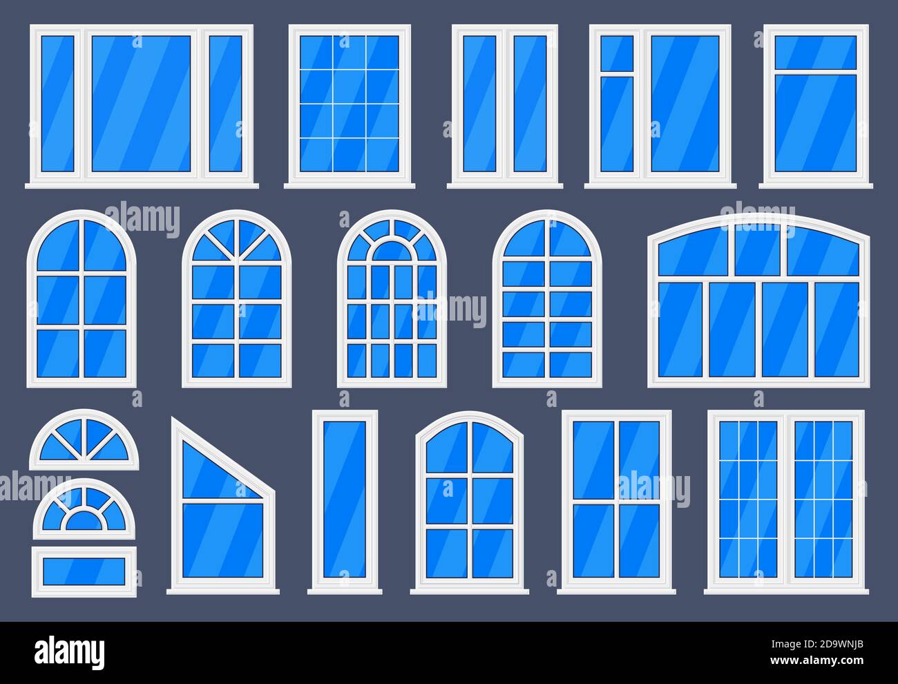 White windows. Plastic home or office windows, transparent glass ...