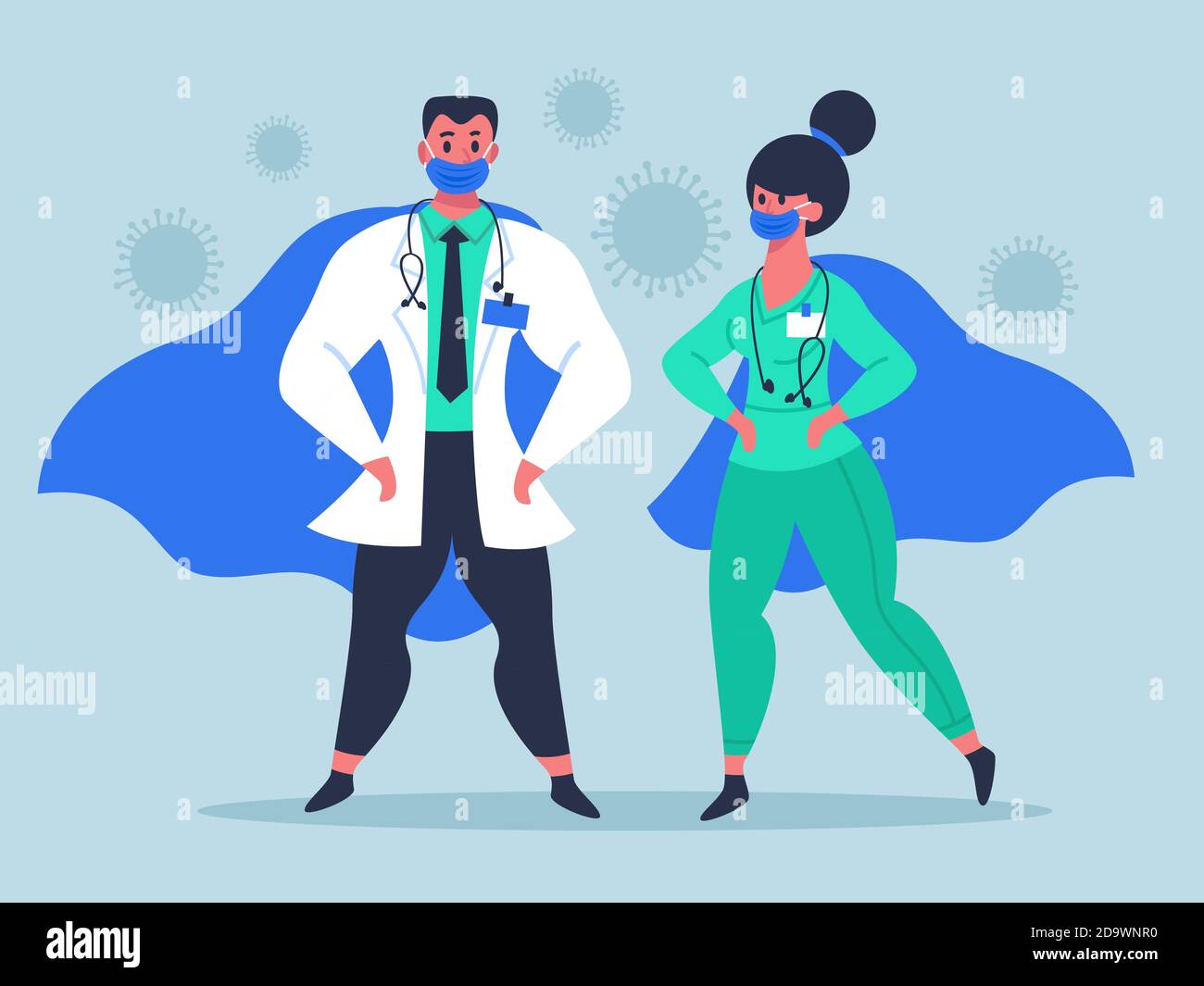 Doctor superheroes. Super doctor characters in medical masks and waving ...