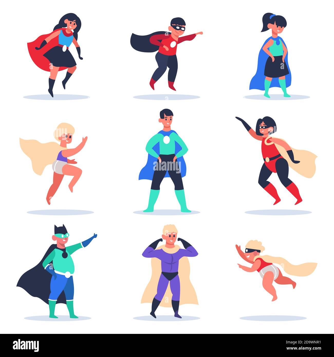 Superhero kids. Boys and girls superhero characters, wonder children in ...