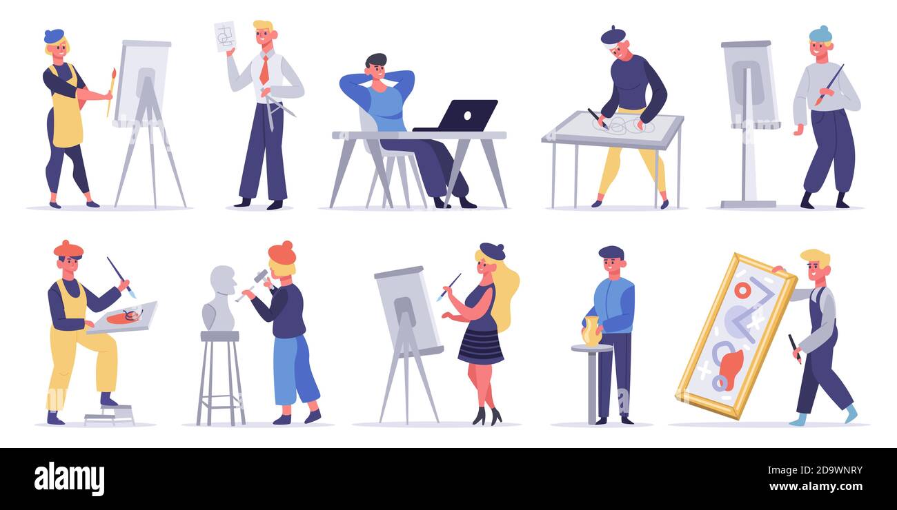 Artists creative characters. Artistic professions, painter, sculptor ...