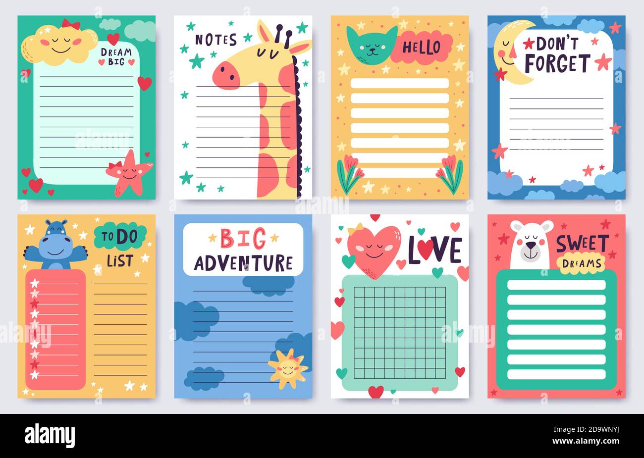 Childish planners. Cute nursery notebook sheets pack. Goal achievement ...