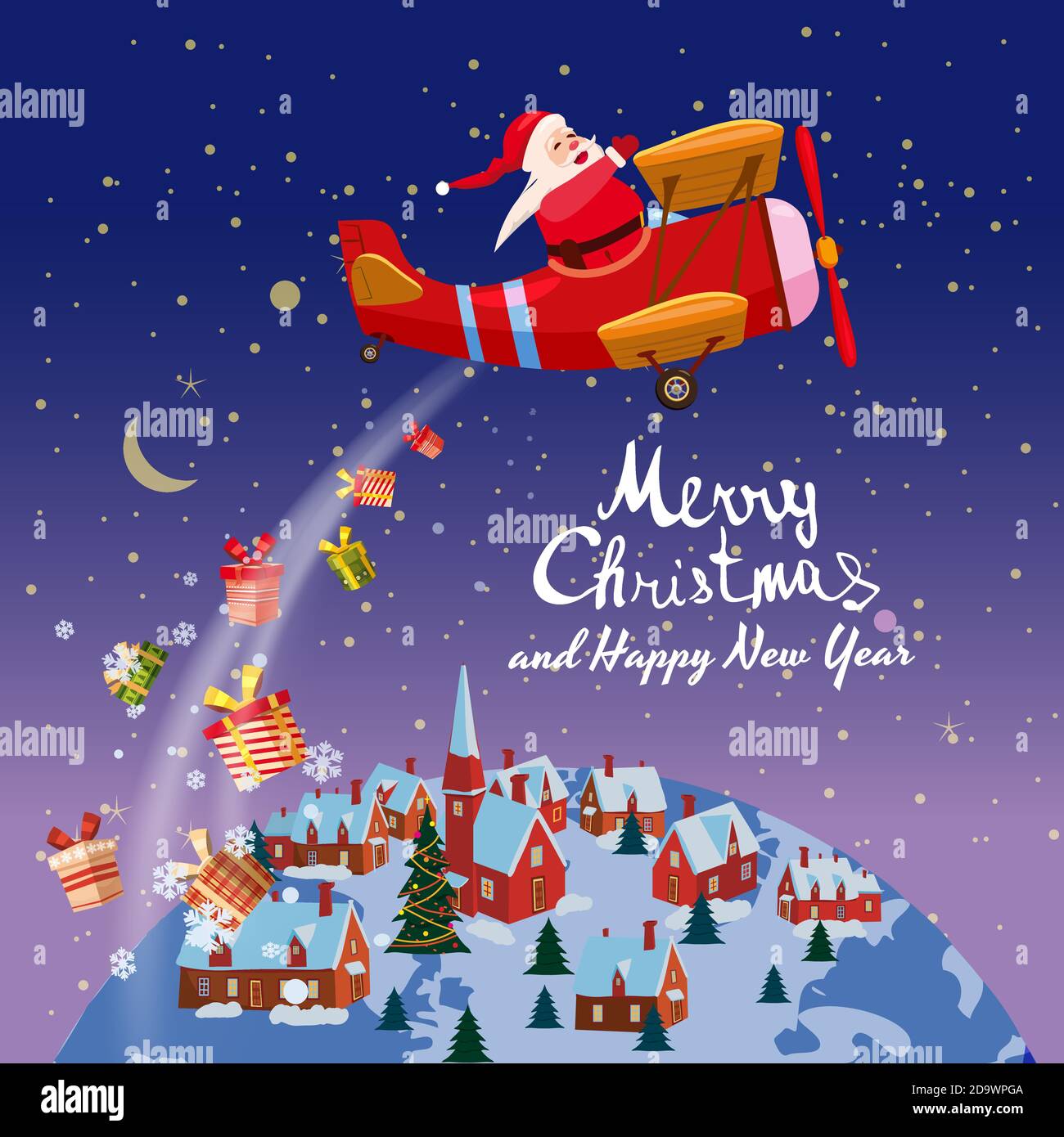 Santa claus in cartoon plane hi-res stock photography and images - Alamy