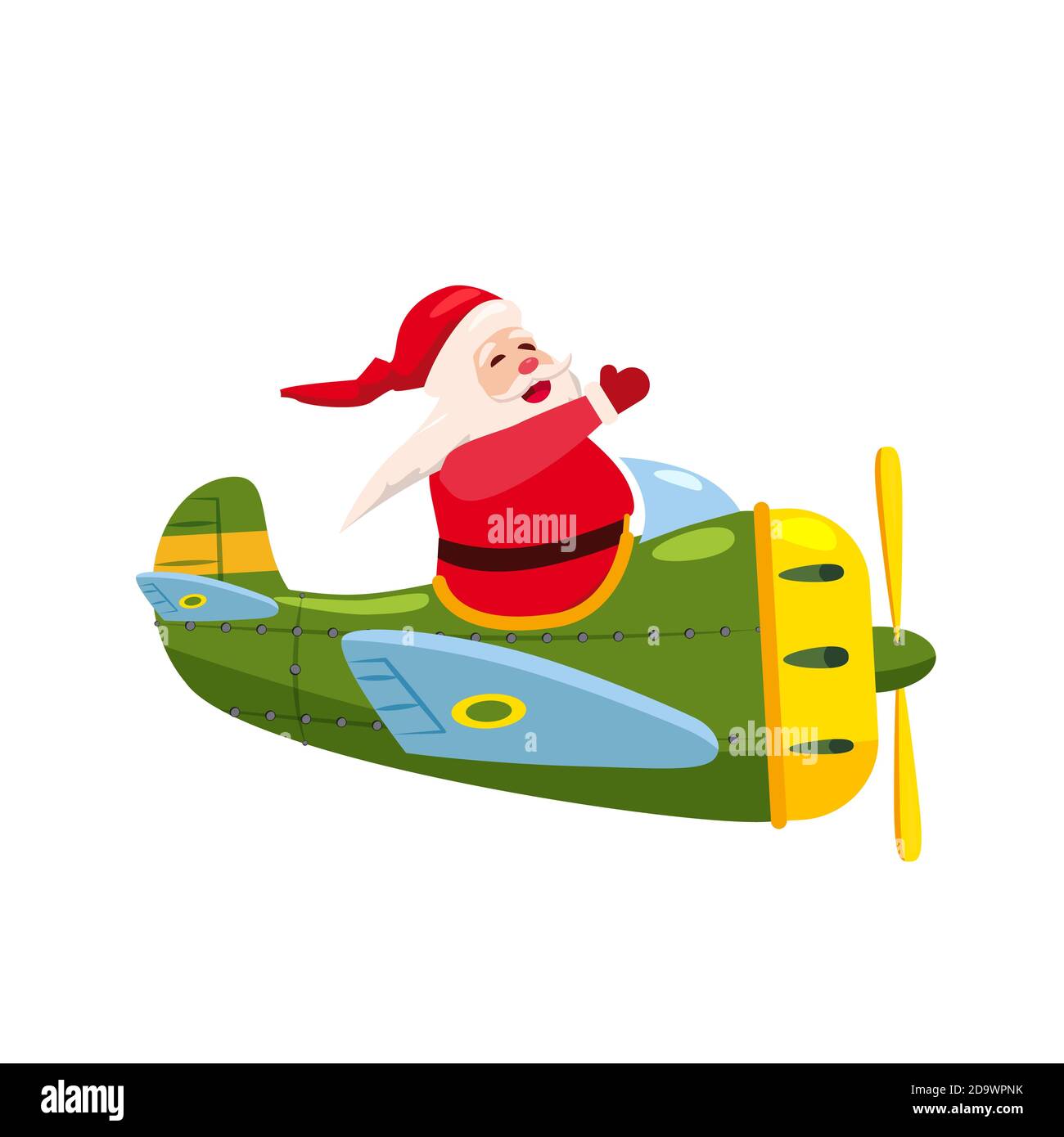 Santa Flying airplane retro vintage. Vector isolated cartoon style ...