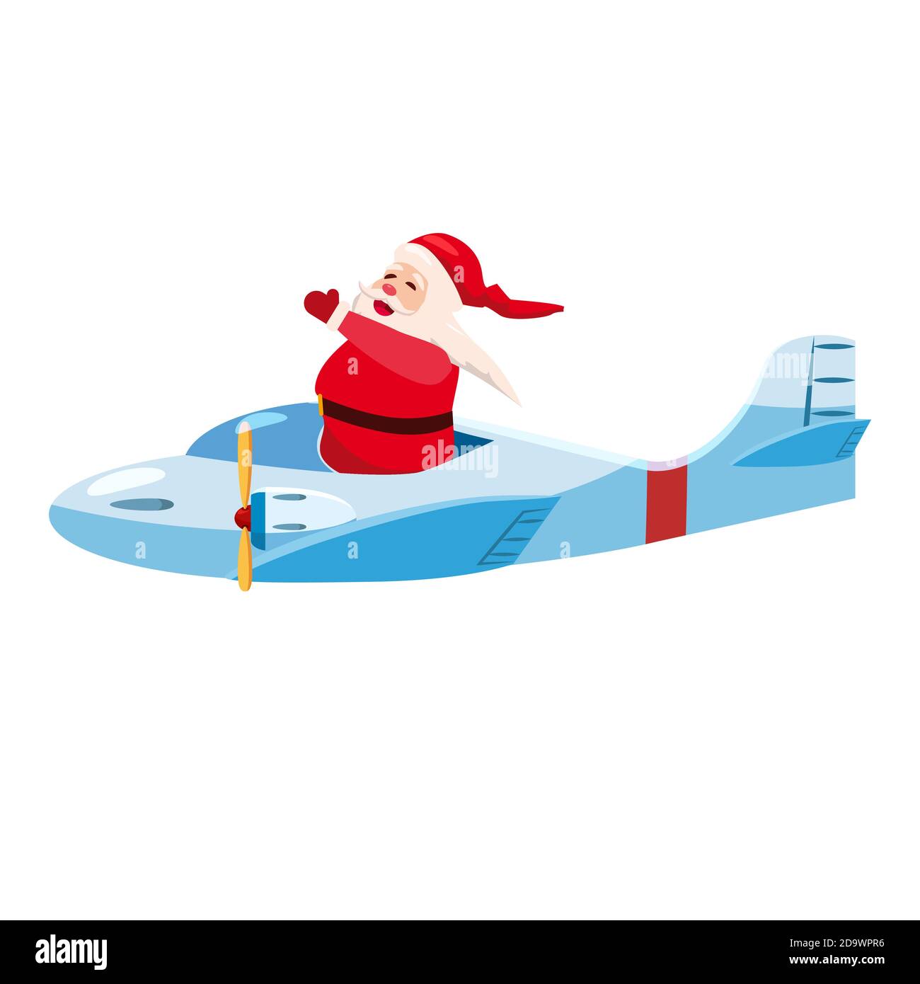 Santa Flying speed airplane retro vintage. Vector isolated cartoon ...