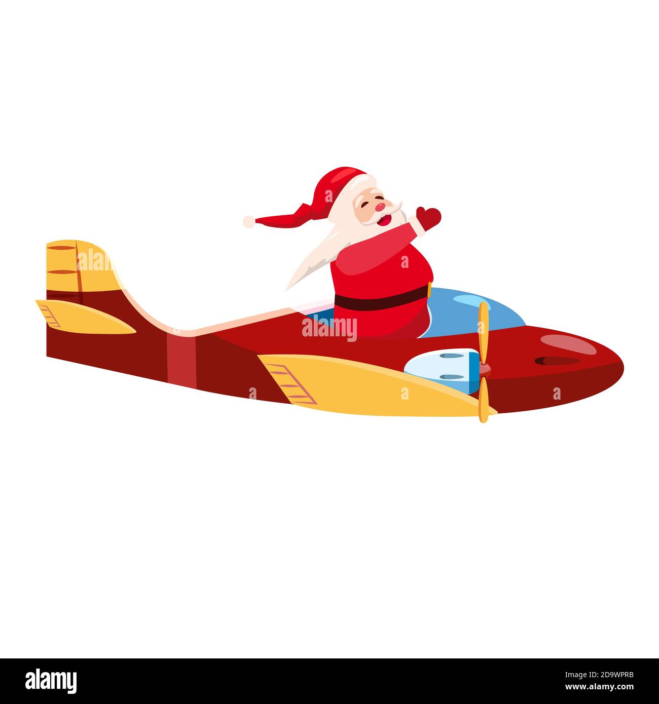 Santa Flying speed airplane retro vintage. Vector isolated cartoon ...