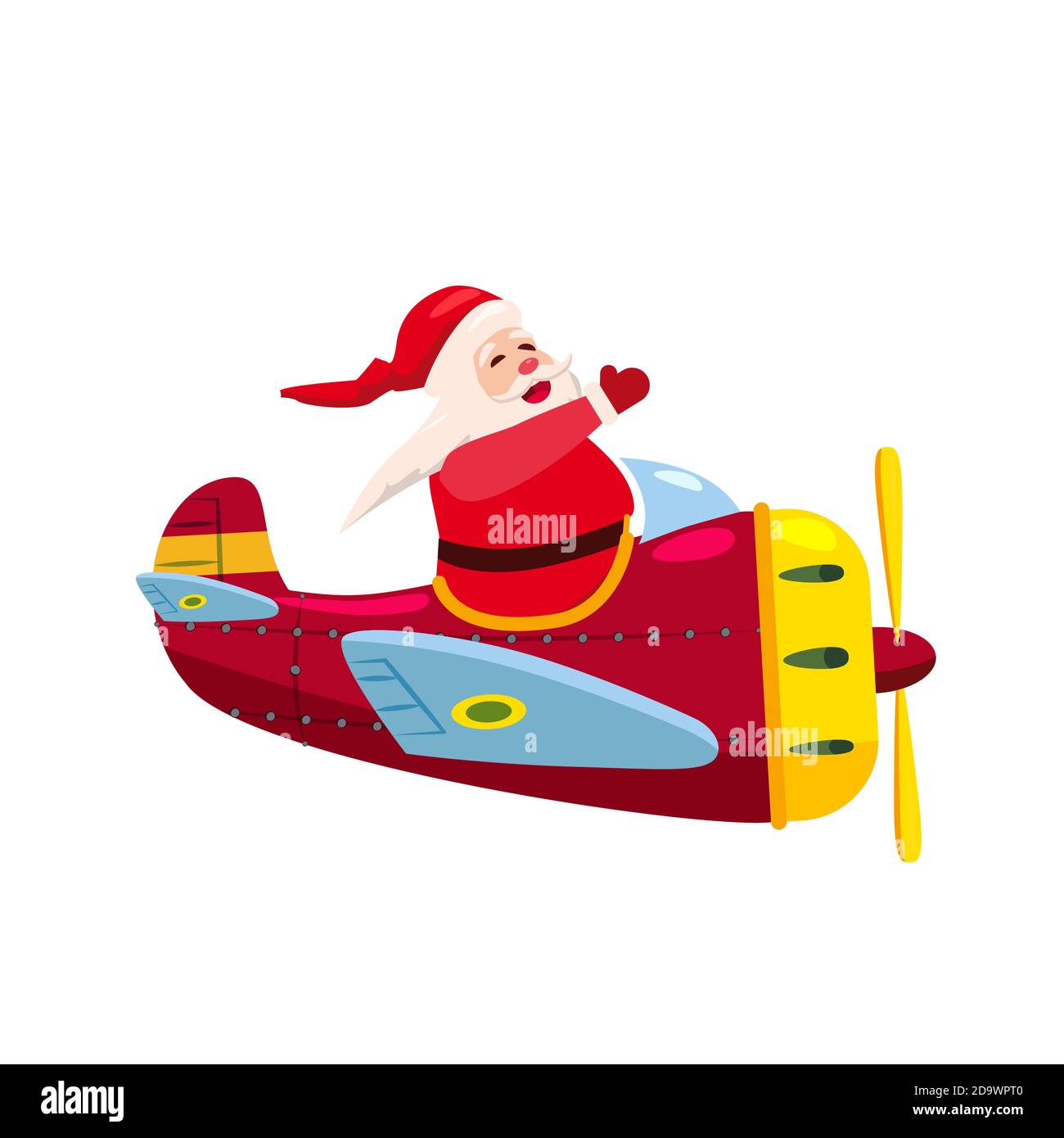 Santa Flying speed airplane retro vintage. Vector isolated cartoon ...